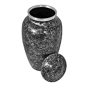 Cremation Urn for Ashes - Adult Funeral Urn Handcrafted - Affordable Urn for Ashes - Large Funeral Memorial with Elegant Finish for Cemetery Burial - Black/Silver