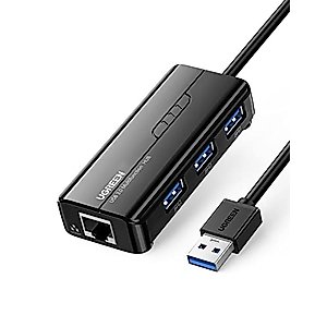 UGREEN USB 3.0 Hub Ethernet Adapter 10 100 1000 Gigabit Network Converter with 3 USB 3.0 Ports Hub Compatible with Laptop PC Nintendo Switch MacBook Mac Mini Surface XPS Windows Linux macOS, and More