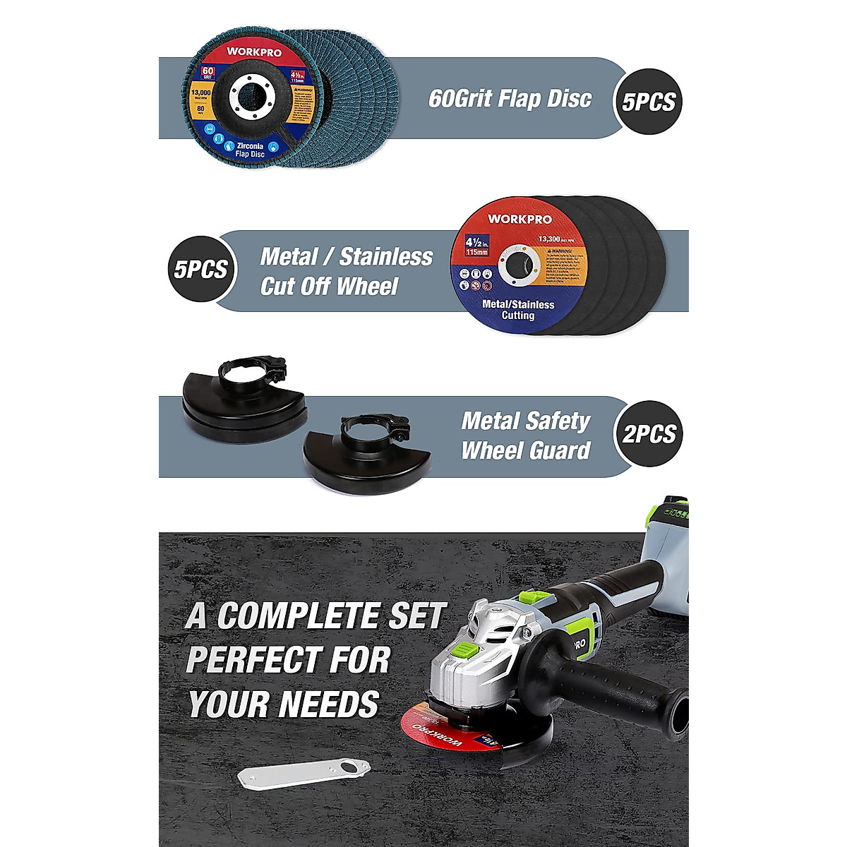 WORKPRO 20V Cordless Angle Grinder Kit, 4-1/2 Inch, Lightweight Angle Grinder Tool w/ 4.0Ah Lithium-Ion Battery & Fast Charger, Ergonomic Button Position for Reducing Hand Pressure