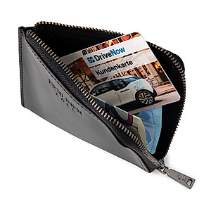 BERLINER BAGS Premium Mini Wallet Mark Flat Purse with Zipper Genuine Leather Small Case Ladies Men Thin Slim (Brown)