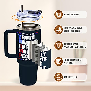 DUUV 40 Oz Tumbler, Truth Really Upsets Most People Quote, Stainless Steel Insulated Mug with American Flag, Gift for Patriotic Americans