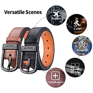 MACBORO Non Metal Tsa Approved Belt Nickel Free Hypoallergenic Belts for Men Plastic Buckle Travel Black Leather Belt