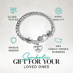 Infinity Collection 50th Birthday Charm Bracelet - Fabulous and Fifty Gift for Her, Unique Birthday Bracelet