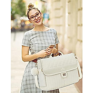 17 Inch Laptop Bag for Women, Large Cute Messenger Bags Office Computer Carrying Case Shoulder Bag with Fashion Accessory, Water Resistant Quilted Crossbody Business Work Briefcase for College Travel