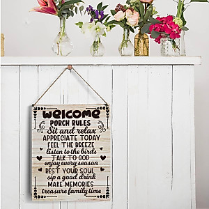 Porch Rules Sign Gifts, Rustic Sit and Relax Appreciate Today Porch Wooden Signs Wood Plaque Hanging Sign Home Porch Decor 8 x 10 Inches