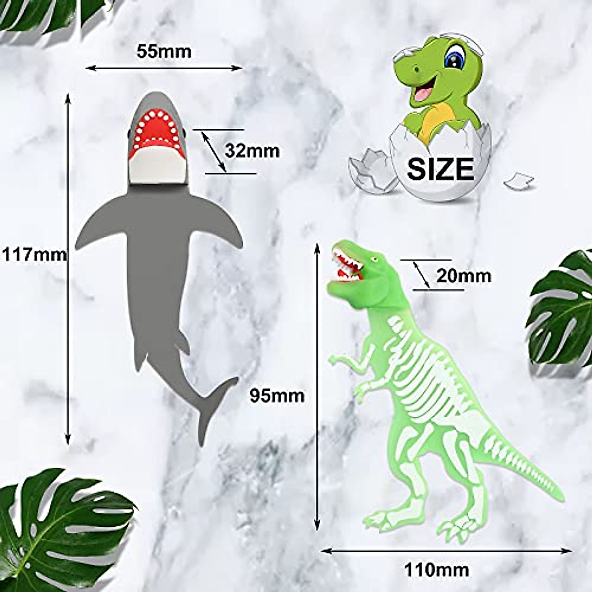 2 Pieces Luminous Bookmark Giant Shark Bookmark Cool 3D Bookmarks 3D Cartoon Animal Bookmark for Kids Boys Girls Men Women, School Supplies (Dinosaur and Shark Style)
