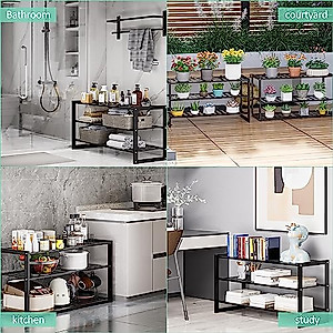 Jripae Bamboo Shoe Rack for Closet, 3-Tier Longer Stackable Dampproof Black Shoe Organizer Free Standing Shoe Racks for Entryway Closet Hallway Waterproof