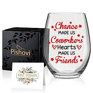 Pishovi Chance Made Us Coworkers Hearts Made Us Friends Wine Glass with Gift Box, Gift for Colleagues Leaving Employee Leaving Farewell Retirement Boss,Unique Gifts for Coworkers