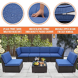 TiuBroe 7 Pieces Patio Furniture Sets, Outdoor PE Rattan Sectional Sofa Conversation Set, All Weather Conversation Set w/6 Seat Cushions and 1 Coffee Table (Light Gray)