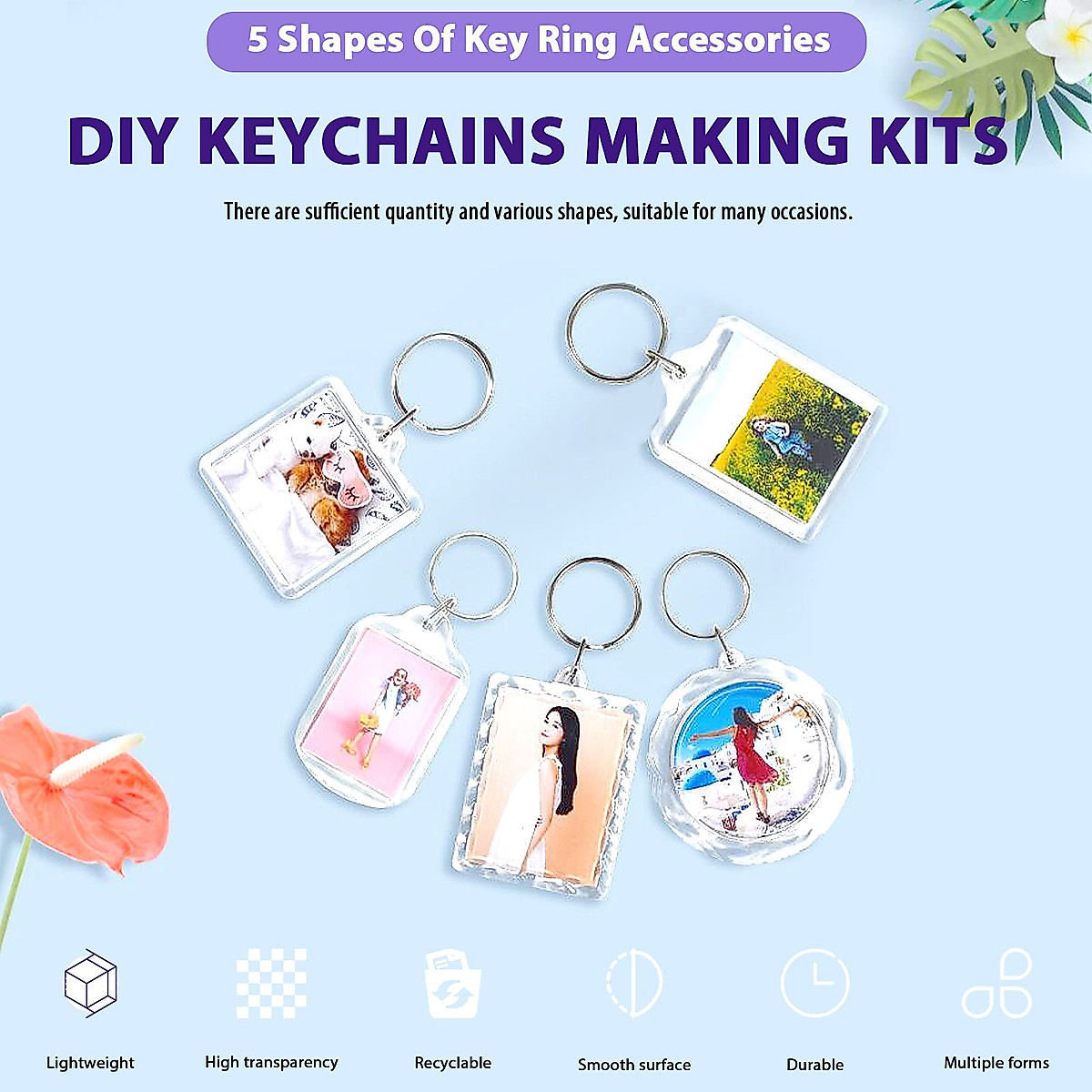 Swpeet 40Pcs Pendant Picture Frame Keyrings, Make Your Own Keyring Kit, Central Pendant for Kids To Assemble And Attach To Key Rings And Bags