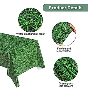 durony 2 Pack Green Grass Field Plastic Tablecloth Grass Print Table Covers 54 x 108 Inches Sports Party Table Decor for Sports Theme Parties Decorations