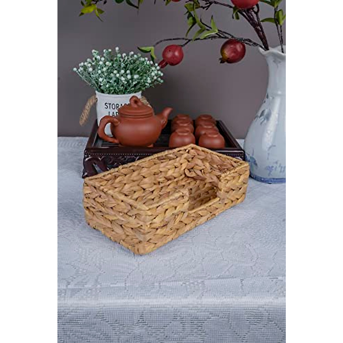 Bezoval Water Hyacinth Napkin Holders For Kitchen And Bathroom, Guest Towel Holder Tray For Bathroom, Paper Napkin Holder, Napkin Holder Flat, Wicker Bathroom Accessories, Paper Hand Towel Holder