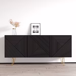 Meble Furniture Giza 3D 63" Sideboard - Modern & Stylish Rectangular Sideboard Table with Three Doors - Durable Engineered Wood Sideboard for Living Room or Dining Area - Black