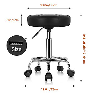 KKTONER Round Rolling Stool Chair PU Leather Height Adjustable Swivel Drafting Work SPA Shop Salon Stools with Wheels Office Chair Small (Black)