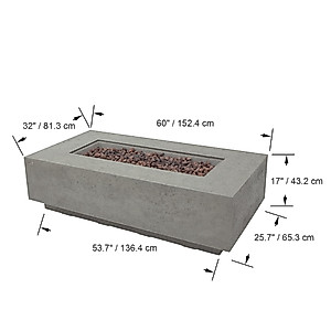 AMS Fireplace | Bundle for Madison 60"x32" Rectangular Concrete Natural Gas Fire Pit Table | Light Gray | Travertine (coarse) Texture Surface | Outdoor Patio Heater Electronic Ignition Fireplace