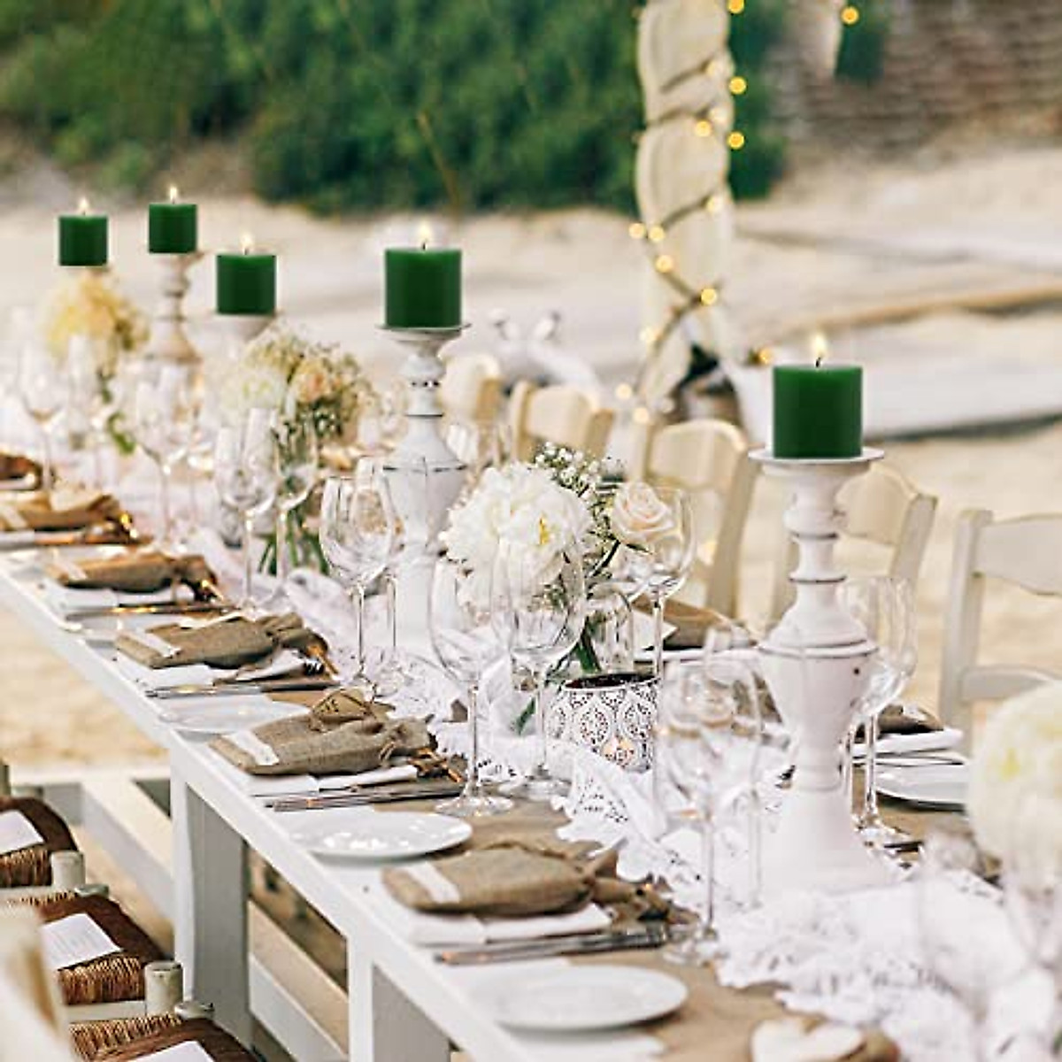 Amusaer 3x3 Inch Unscented Pillar Candles 6 Packs Green Dripless Smokeless Wax Cylinder Candles for Home, Party, Dinner Table 3x3 Inch (Pack of 6)