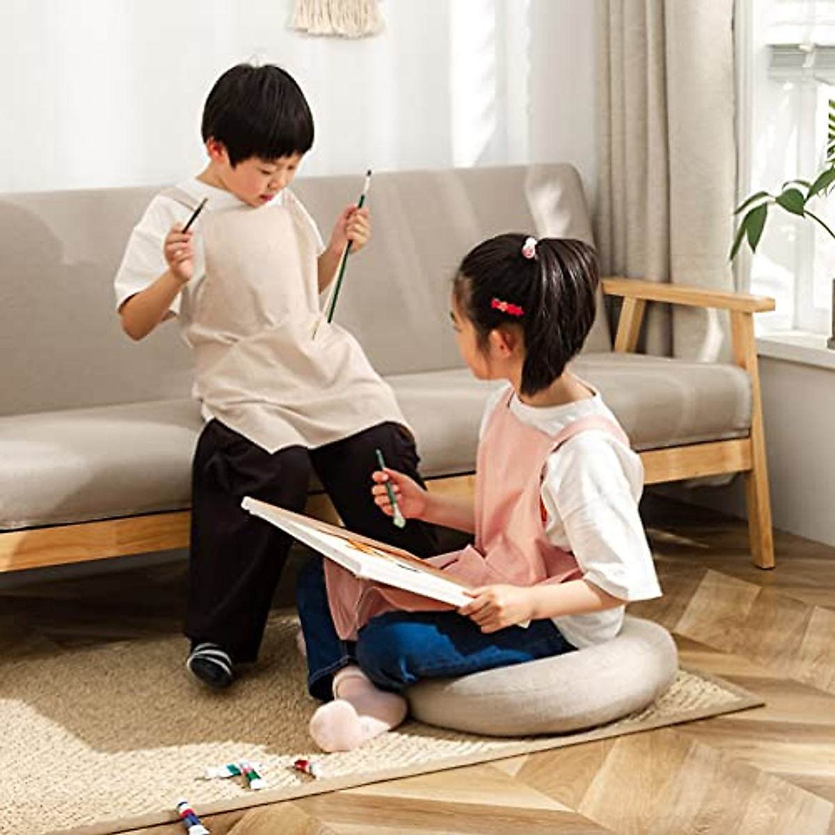 Kids Cotton Cross Back Aprons Children Chef Pure Child Apron with 2 Pockets for Baking Painting Cooking (Pink, One Size)