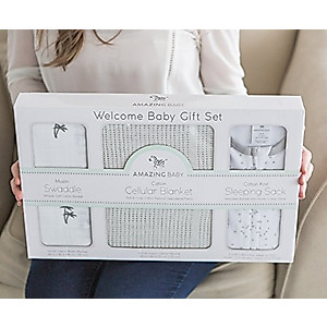 Amazing Baby Gift Set, 3-Piece Set, Cotton Sleeping Sack, Muslin Swaddle, Cellular Blanket, Pastel Sterling