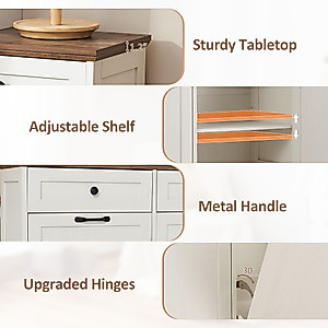 AHB 13 Gallons Tilt Out Trash Cabinet Kitchen Wood Trash Can Cabinet with Hideaway Drawers Freestanding Hidden Garbage Recycling Cabinet Pet Proof Trash Can for Kitchen Living Room, Antique White