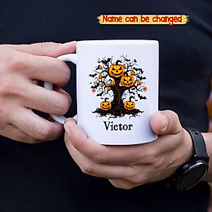 Personalized Halloween Mug, Pumpkin Tree Halloween Coffee Mug, Custom Pumpkin Ceramic Mug With Name, Novelty Halloween Day Pottery Mug, Horror Lovers Gifts, Unique Pumpkin Tree Porcelain Mug