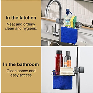 PARACITY Sponge Holder for Kitchen Sink, Over Faucet Kitchen Sink Organizer, Stainless Steel Sink Caddy with Towel Rack, Faucet Rack for Kitchen Sink only Available for 0.75-1.1 in