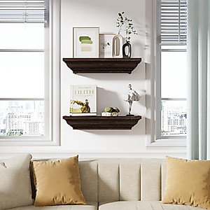 Alsonerbay Floating Shelves, Wood Shelves Rustic Shelves for Wall Storage, Wall Mounted Shelves for Bedroom Living Room Bathroom, 17 Inch 2 Pack (Dark Brown)