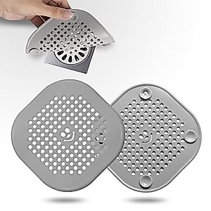 2 Pack Drain Hair Catcher Silicone Bathroom Accessories Shower Drain Protector Sink Drain Strainer Hair Stopper for Shower Kitchen Bathroom Tub Grey