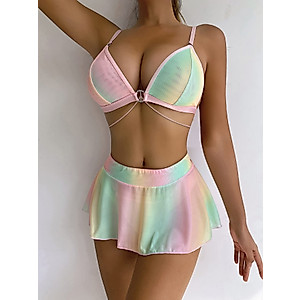 SHENHE Women's Sexy Mini Skirt Lingerie Set Babydoll Bralette Wireless Bra and Panty Multicolor