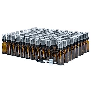 GlassBottleOutlet (Pack of 108) 1 oz. Amber Boston Round with Black Fine-Mist Sprayer