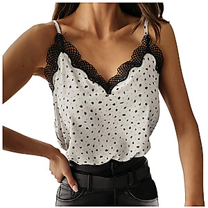 Padaleks Women's Sleeveless Camisole Cami Tank Top V Neck Lace Tops Casual Loose Flowy Shirts Blouses Clubwear