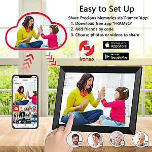 FRAMEO Digital Photo Frame 10.1 Inch, 1 Piece Smart WiFi Digital Picture Frame, Touch Screen Display, 32GB Storage Auto-Rotate Easy Share Photos or Videos in Frameo App from Anywhere Living Room Decor