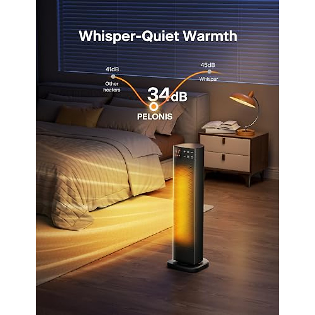PELONIS Oscillating Ceramic Tower Indoor Space Heater for Home with Oscillation, Programmable Thermostat & ECO Mode, 12H Timer & Remote Control, Safety Protection, 23 Inches, 1500W, PHF15RSAPH23