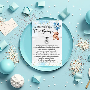 Thyle 50 Set Baby Shower Favors for Guests Adjustable Bracelets with Message from the Bump Card Footprints Charm Baby Shower Bracelets for Gender Reveal Thank You Gifts (Blue Bear)