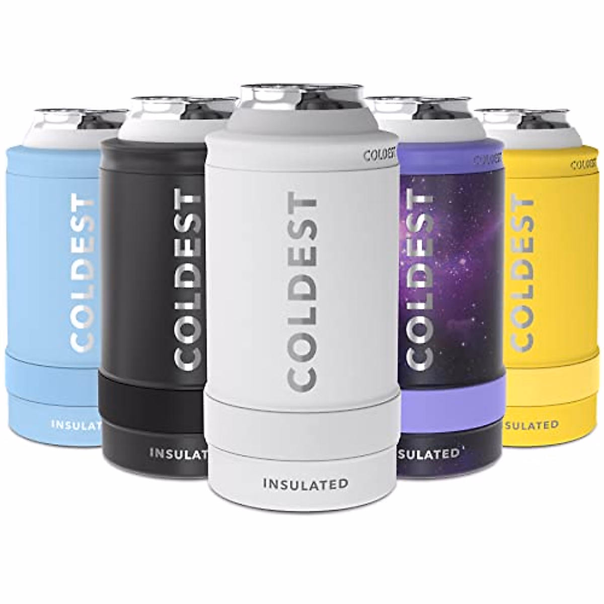 THE COLDEST Skinny Can Cooler - Vacuum Insulated Stainless Steel Slim Can Koozie - Sleeve for All 12oz Cans - Slim Can Holder for Beer, Soda, Hard Seltzer, Energy Drinks & more (Epic White)