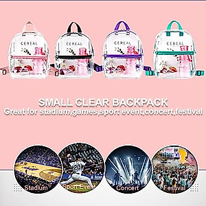 Keepcross Small Clear Backpack Stadium Approved - 12x6x12 Cute Mini Plastic Clear Stadium Bag Great for Festival Sport Events Game Concert,Women Girls,Black Straps