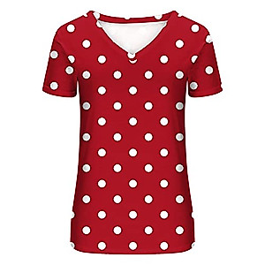 Cute Summer Tops for Women Polka Dots V Neck Short Sleeve Blouse Comfy Casual Regular Fit T Shirts 2024 Trendy Clothes Red