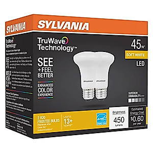 Sylvania LED TruWave Natural Series R20 Light Bulb, 45W Equivalent Efficient 5W, Dimmable, Frosted, 2700K, Soft White - 2 Pack (40788)
