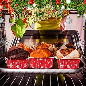 Suttmin 200 Pcs Christmas Baking Cups Foil Pans with Lids 5oz Mini Cake Containers Aluminum Cupcake Liners Square Dessert Cups Xmas Disposable Tin Muffin for Xmas Party(Snowflake)