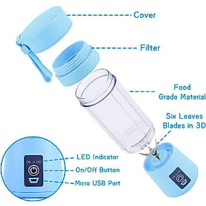 Generic Portable Blender, USB Rechargeable, 6 Blades, Blue