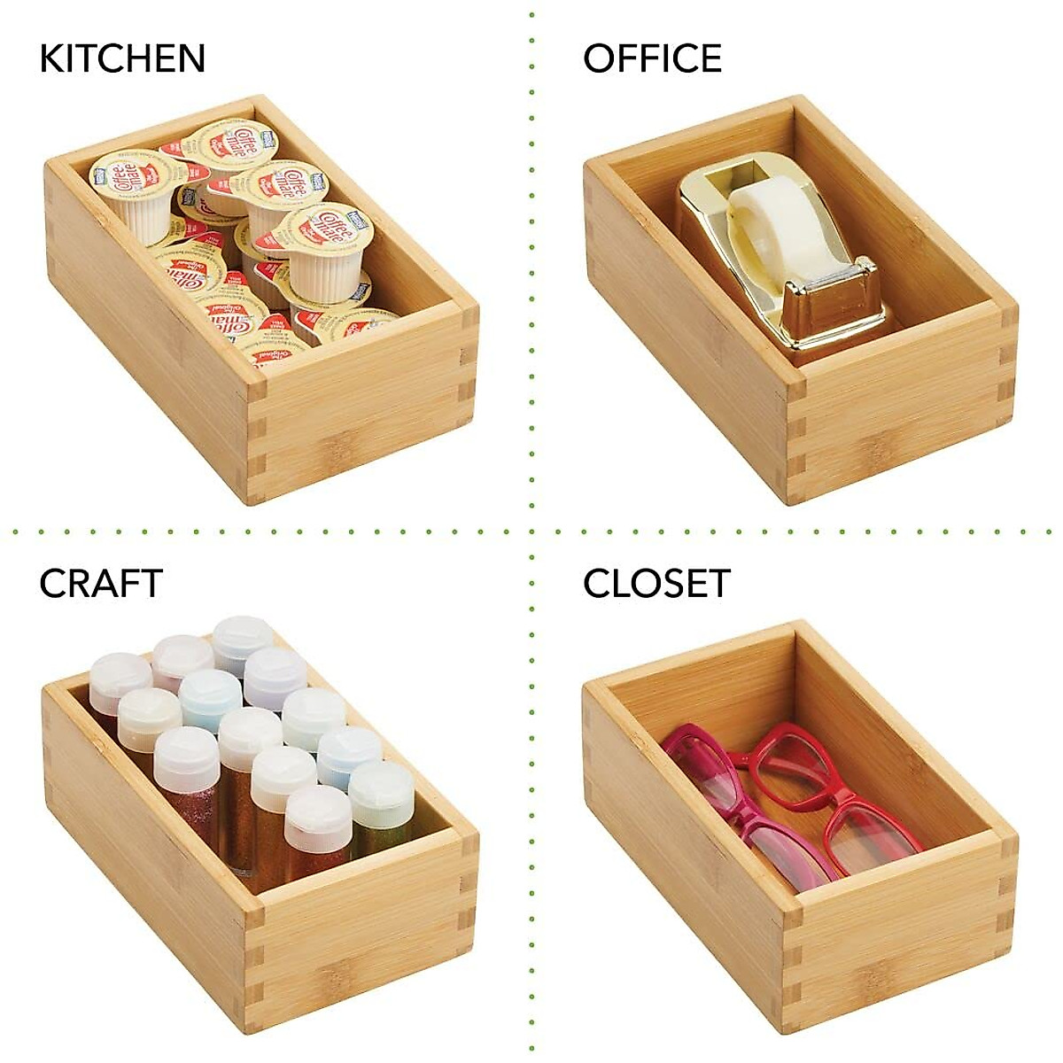 mDesign Wood Bamboo Storage Bin Container, Drawer Organizer Crate Boxes for Kitchen Pantry Cabinet, Shelf, Island or Countertop, Holds Snacks, Spices, or Drinks, Echo Collection, 4 Pack, Natural/Tan