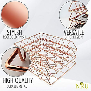 3 NRU, 3 Tier Organizer, File Tray, Rose Gold, Metal Letter, Tray File Organizer