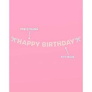 xo, Fetti Happy Birthday Bow Banner Iridescent Foil + Pink Glitter, 5 Ft. | Birthday Party Decoration, Coquette HBD Decor, 21st Bday Supplies, Photobooth Backdrop