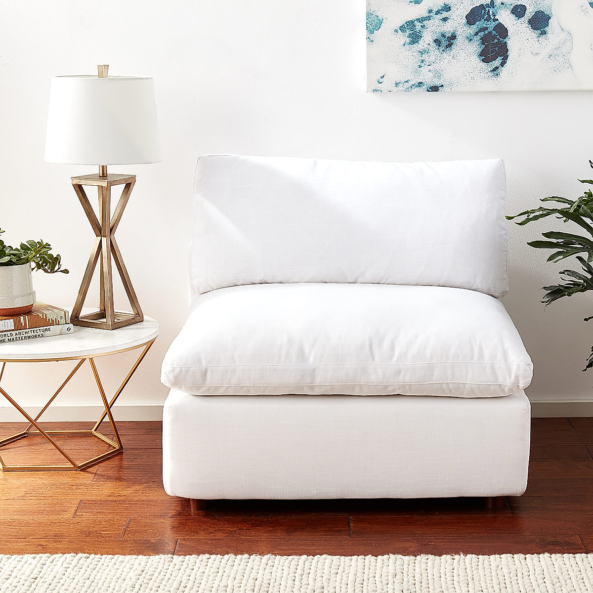 Modway Commix Down-Filled Overstuffed Upholstered Sectional Sofa Armless Chair in White