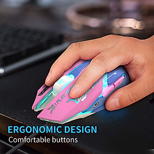 Greshare Gaming Mouse,7 Colors Backlit Optical Game Mice Ergonomic USB Wired with 2400 DPI and 6 Buttons 4 Shooting for Computer/Win/Mac/Linux/Andriod/iOS. (Pink & Blue)