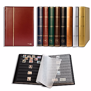 Prophila Stamp Album Stockbook 60 Black Sides, Leatherette Padded Red Cover