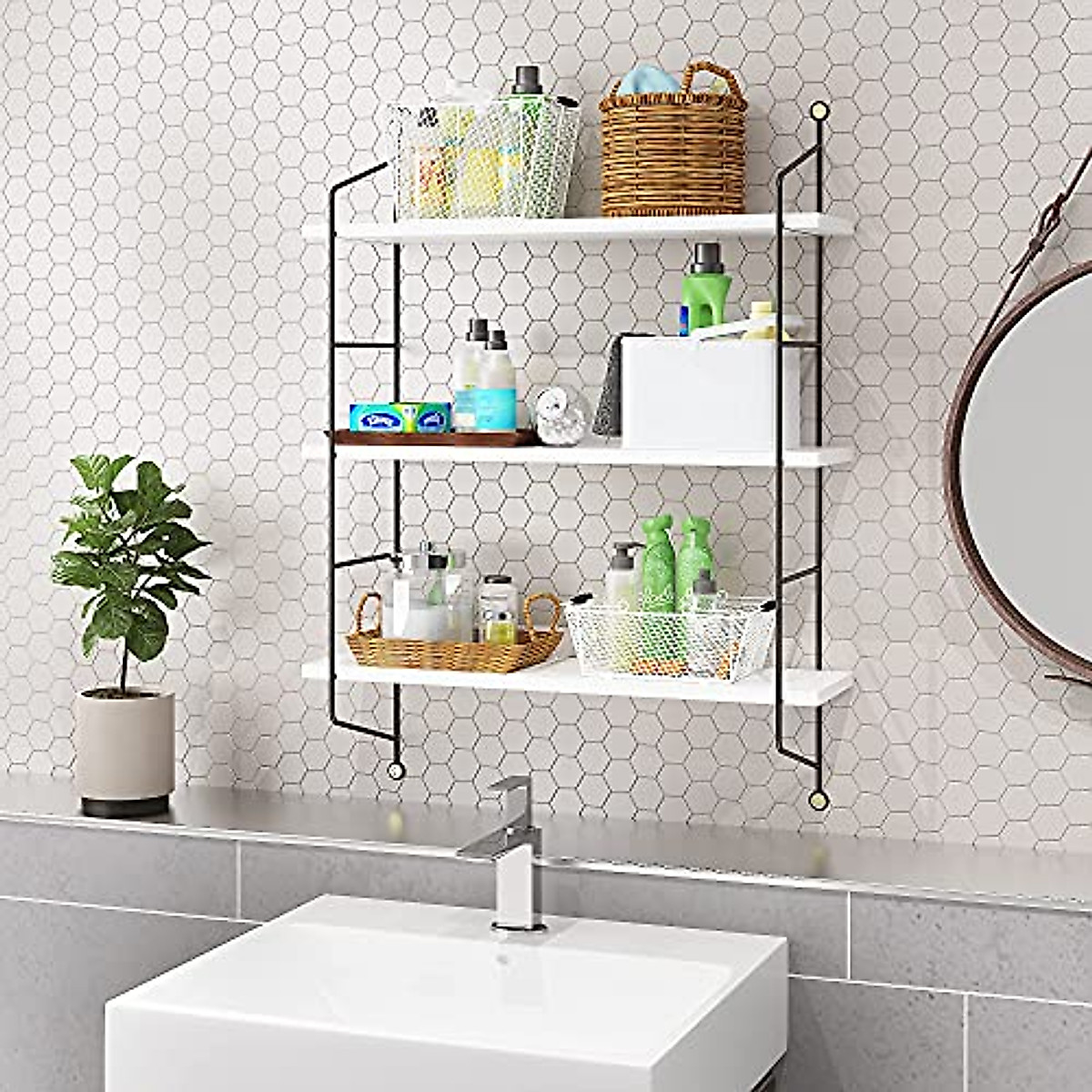 3 Tier White Wall Shelf, Bathroom Shelves Wall Mounted Industrial Floating Shelves Hanging Storage Rack Wall Rack Holder Rack For Bedroom