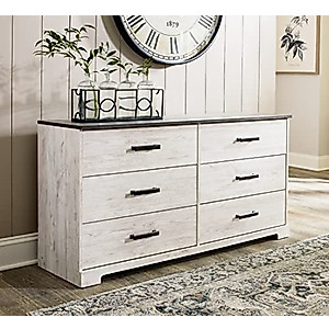 Signature Design by Ashley Shawburn 6 Drawer Dresser, Whitewash & Gray