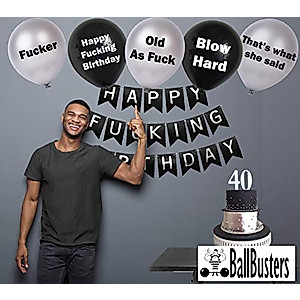 30 pc Funny Adult Birthday Balloons | Gag Gift for a Man Birthday~ Designed by BallBusters, a USA company (30 Black & Silver Balloons)