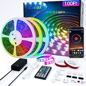 100Ft LED Strip Lights Music Sync Color Changing RGB LED Strip 44-Key Remote, Sensitive Built-in Mic, App Controlled LED Lights Rope Lights, 5050 RGB LED Light Strips for Bedroom Party Home Kitchen