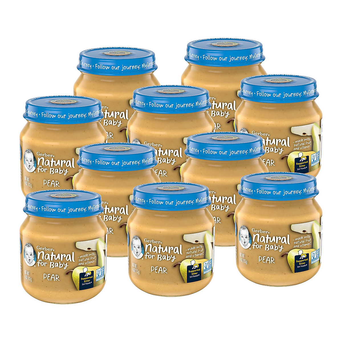 Gerber Natural for Baby 1st Foods Baby Food Jar, Pear, Made with Natural Fruit & Vitamin C, Non-GMO Pureed Baby Food, 4-Ounce Glass Jar (Pack of 10 Jars)